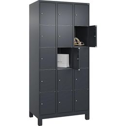 C+P 5er-Schließfachschrank Classic PLUS, 3 Abteile, grau, B 900 mm, 15 Fächer, mit Füßen