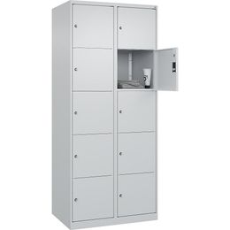 C+P 5er-Schlie&szlig;fachschrank Classic PLUS, 2 Abteile, lichtgrau, B 800 mm, 10 F&auml;cher, mit Bodengleitern