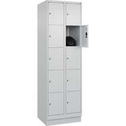 C+P 5er-Schlie&szlig;fachschrank Classic PLUS, 2 Abteile, lichtgrau, B 600 mm, 10 F&auml;cher, mit Bodensockel
