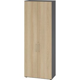 eurokraft pro B&uuml;roschrank, 5 Fachb&ouml;den, 6 Ordnerh&ouml;hen, graphit / Eiche