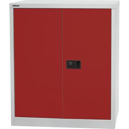 Bisley UNIVERSAL Fl&uuml;gelt&uuml;renschrank, HxBxT 1000 x 914 x 400 mm, 1 Fachboden, 2 Ordnerh&ouml;hen, lichtgrau / kardinalrot