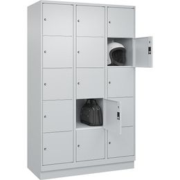 C+P 5er-Schlie&szlig;fachschrank Classic PLUS, 3 Abteile, lichtgrau, B 1200 mm, 15 F&auml;cher, mit Bodensockel
