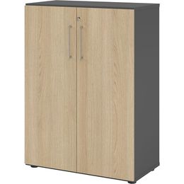 eurokraft pro B&uuml;roschrank, 2 Fachb&ouml;den, 3 Ordnerh&ouml;hen, graphit / Eiche