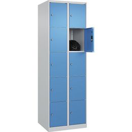 C+P 5er-Schlie&szlig;fachschrank Classic PLUS, 2 Abteile, lichtgrau / lichtblau, B 600 mm, 10 F&auml;cher, mit Bodengleitern