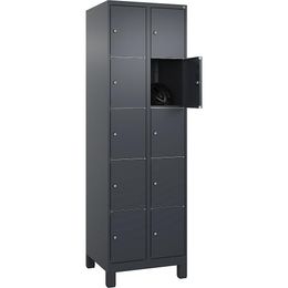 C+P 5er-Schlie&szlig;fachschrank Classic PLUS, 2 Abteile, grau, B 600 mm, 10 F&auml;cher, mit F&uuml;&szlig;en