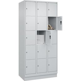 C+P 5er-Schlie&szlig;fachschrank Classic PLUS, 3 Abteile, lichtgrau, B 900 mm, 15 F&auml;cher, mit Bodensockel