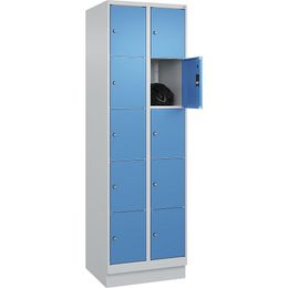 C+P 5er-Schlie&szlig;fachschrank Classic PLUS, 2 Abteile, lichtgrau / lichtblau, B 600 mm, 10 F&auml;cher, mit Bodensockel