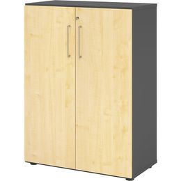eurokraft pro B&uuml;roschrank, 2 Fachb&ouml;den, 3 Ordnerh&ouml;hen, graphit / alusilber
