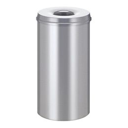 Sicherheits-Papierkorb, Stahl, selbstl&ouml;schend, Volumen 50 l, Hx&Oslash; 625 x 335 mm, Korpus silber / L&ouml;schkopf silber kaiserkraft