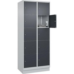 C+P 5er-Schlie&szlig;fachschrank Classic PLUS, 2 Abteile, lichtgrau / grau, B 800 mm, 10 F&auml;cher, mit Bodensockel