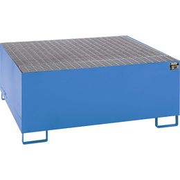 eurokraft pro Stahl-Auffangwanne f&uuml;r Tankcontainer IBC / KTC, LxBxH 1460 x 1460 x 630 mm, Auffangvolumen 1000 l, lackiert, blau RAL 5012
