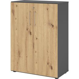 eurokraft pro B&uuml;roschrank, 2 Fachb&ouml;den, 3 Ordnerh&ouml;hen, graphit / Asteiche