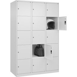 C+P 5er-Schlie&szlig;fachschrank Classic PLUS, 3 Abteile, verkehrswei&szlig;, B 1200 mm, 15 F&auml;cher, mit Bodengleitern