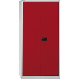Bisley UNIVERSAL Fl&uuml;gelt&uuml;renschrank, HxBxT 1950 x 914 x 400 mm, mit Garderobeneinsatz, lichtgrau / kardinalrot