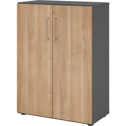 eurokraft pro B&uuml;roschrank, 2 Fachb&ouml;den, 3 Ordnerh&ouml;hen, graphit / Nussbaum