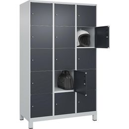 C+P 5er-Schlie&szlig;fachschrank Classic PLUS, 3 Abteile, lichtgrau / grau, B 1200 mm, 15 F&auml;cher, mit F&uuml;&szlig;en