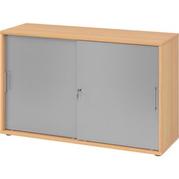 eurokraft pro Schiebetürenschrank, Höhe 748 mm, 1 Fachboden, Buche-Dekor / alusilber