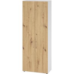 eurokraft pro B&uuml;roschrank, 5 Fachb&ouml;den, 6 Ordnerh&ouml;hen, wei&szlig; / Asteiche