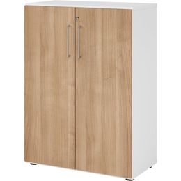 eurokraft pro B&uuml;roschrank, 2 Fachb&ouml;den, 3 Ordnerh&ouml;hen, wei&szlig; / Nussbaum