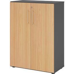 eurokraft pro B&uuml;roschrank, 2 Fachb&ouml;den, 3 Ordnerh&ouml;hen, graphit / Buche
