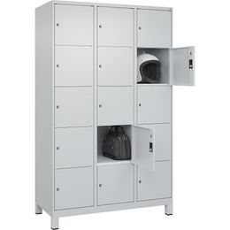 C+P 5er-Schlie&szlig;fachschrank Classic PLUS, 3 Abteile, lichtgrau, B 1200 mm, 15 F&auml;cher, mit F&uuml;&szlig;en