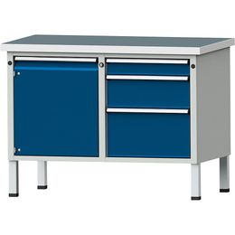 ANKE Kompaktwerkbank, BxT 1140 x 650 mm, 1 Schrank, 3 Schubladen, stationär, Universalplatte