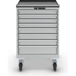 LISTA Schubladenschrank, fahrbar, BxT 717 x 725 mm, 8 Schubladen, lichtgrau