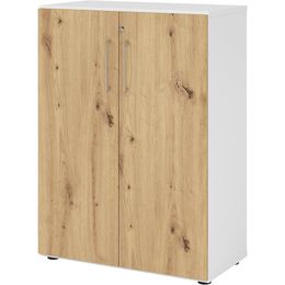 eurokraft pro B&uuml;roschrank, 2 Fachb&ouml;den, 3 Ordnerh&ouml;hen, wei&szlig; / Asteiche