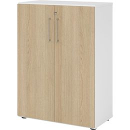 eurokraft pro B&uuml;roschrank, 2 Fachb&ouml;den, 3 Ordnerh&ouml;hen, wei&szlig; / Eiche