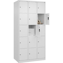 C+P 5er-Schlie&szlig;fachschrank Classic PLUS, 3 Abteile, verkehrswei&szlig;, B 900 mm, 15 F&auml;cher, mit Bodengleitern