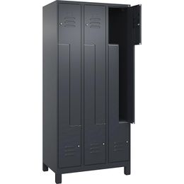 C+P Z-Spind Classic PLUS, 3 Abteile, grau, B 900 mm, mit F&uuml;&szlig;en, Zylinderschloss