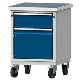 ANKE Kompaktwerkbank, BxT 605 x 650 mm, 1 Schublade, 1 Schrank, fahrbar, Universalplatte