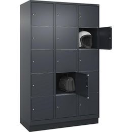 C+P 5er-Schlie&szlig;fachschrank Classic PLUS, 3 Abteile, grau, B 1200 mm, 15 F&auml;cher, mit Bodensockel