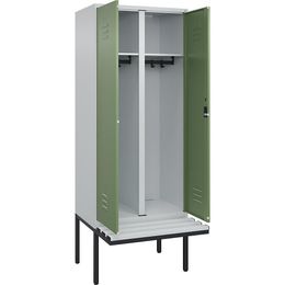 C+P Schwarz-Wei&szlig;-Spind Classic PLUS Sitzbank, 1 Abteil, lichtgrau / resedagr&uuml;n, B 800 mm, Zylinderschloss, auskragend, Kunststoff