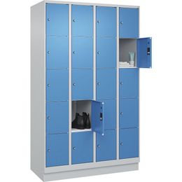 C+P 5er-Schlie&szlig;fachschrank Classic PLUS, 4 Abteile, lichtgrau / lichtblau, B 1200 mm, 20 F&auml;cher, mit Bodensockel