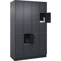 C+P 5er-Schlie&szlig;fachschrank Classic PLUS, 4 Abteile, grau, B 1200 mm, 20 F&auml;cher, mit Bodensockel