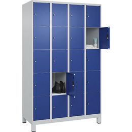 C+P 5er-Schlie&szlig;fachschrank Classic PLUS, 4 Abteile, lichtgrau / enzianblau, B 1200 mm, 20 F&auml;cher, mit F&uuml;&szlig;en