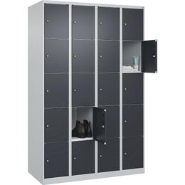 C+P 5er-Schlie&szlig;fachschrank Classic PLUS, 4 Abteile, lichtgrau / grau, B 1200 mm, 20 F&auml;cher, mit Bodengleitern