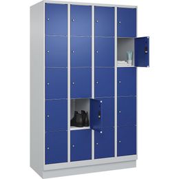 C+P 5er-Schlie&szlig;fachschrank Classic PLUS, 4 Abteile, lichtgrau / enzianblau, B 1200 mm, 20 F&auml;cher, mit Bodensockel