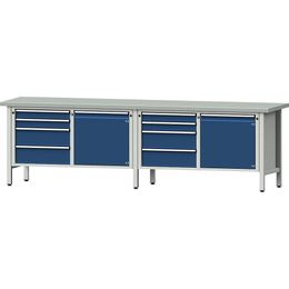 ANKE Werkbank Breite 2800 mm, Gestellbauweise, 2 T&uuml;ren, 8 Schubladen mit Vollauszug, Stahlblechbelagplatte