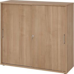 eurokraft pro Schiebetürenschrank, Höhe 1100 mm, 2 Fachböden, Nussbaum