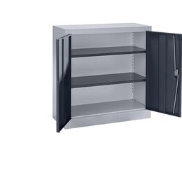 Mauser Stahlschrank mit Fl&uuml;gelt&uuml;ren, 2 Fachb&ouml;den, H&ouml;he 1016 mm, wei&szlig;aluminium / anthrazitgrau