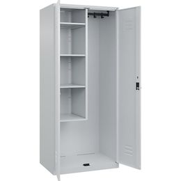 C+P Putzmittelspind Classic PLUS, 1 Abteil, Trennwand mittig, verk&uuml;rzt, lichtgrau, B 800 mm, mit Bodengleitern, Drehriegel