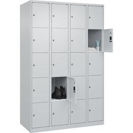 C+P 5er-Schlie&szlig;fachschrank Classic PLUS, 4 Abteile, lichtgrau, B 1200 mm, 20 F&auml;cher, mit Bodengleitern