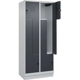 C+P Z-Spind Classic PLUS, 2 Abteile, lichtgrau / grau, B 800 mm, mit Bodensockel, Drehriegel