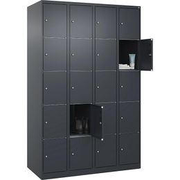 C+P 5er-Schlie&szlig;fachschrank Classic PLUS, 4 Abteile, grau, B 1200 mm, 20 F&auml;cher, mit Bodengleitern
