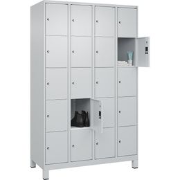 C+P 5er-Schlie&szlig;fachschrank Classic PLUS, 4 Abteile, lichtgrau, B 1200 mm, 20 F&auml;cher, mit F&uuml;&szlig;en