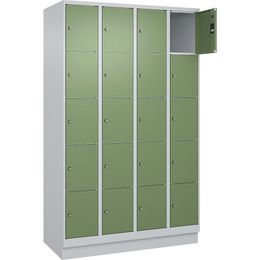 C+P 5er-Schlie&szlig;fachschrank Classic PLUS, 4 Abteile, lichtgrau / resedagr&uuml;n, B 1200 mm, 20 F&auml;cher, mit Bodensockel