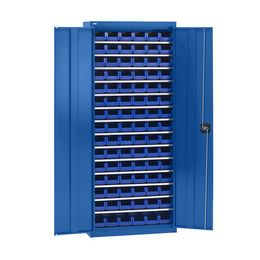 eurokraft pro Materialschrank mit Lagerk&auml;sten, H&ouml;he 1575 mm, 14 Fachb&ouml;den, enzianblau