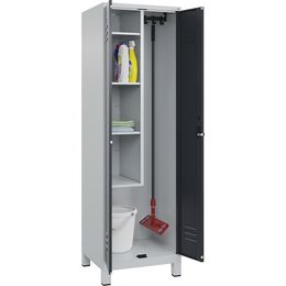 C+P Putzmittelspind Classic PLUS, 1 Abteil, Trennwand mittig, verk&uuml;rzt, lichtgrau / grau, B 600 mm, mit F&uuml;&szlig;en, Drehriegel